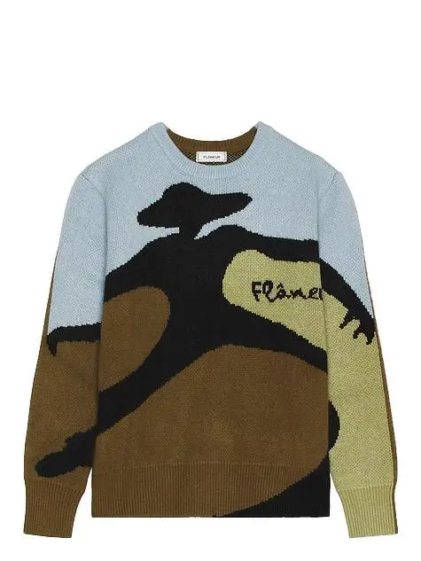 FLANEUR Knitted Swirl Sweater - Khaki