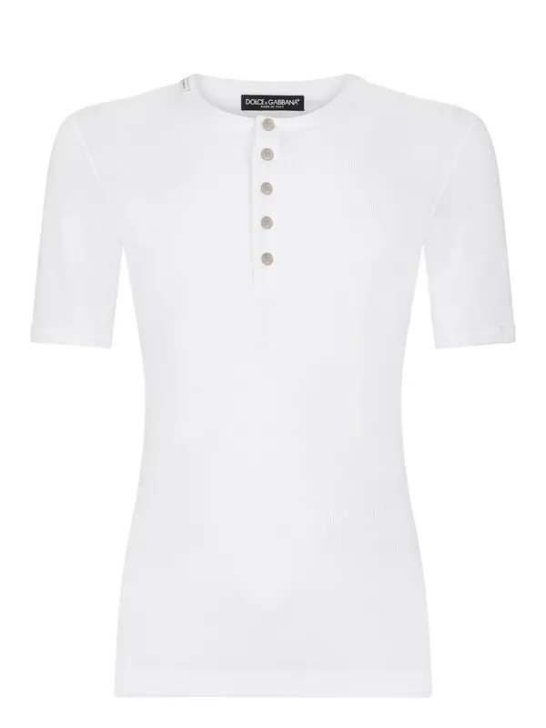 Dolce & Gabbana Fine-rib Cotton Granddad-neck T-shirt - White
