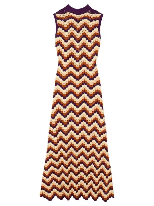Escvdo Amazonas Scalloped Crocheted Cotton Maxi Dress - Brown