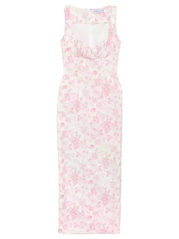 ROWEN ROSE Rose-print Maxi Dress - White