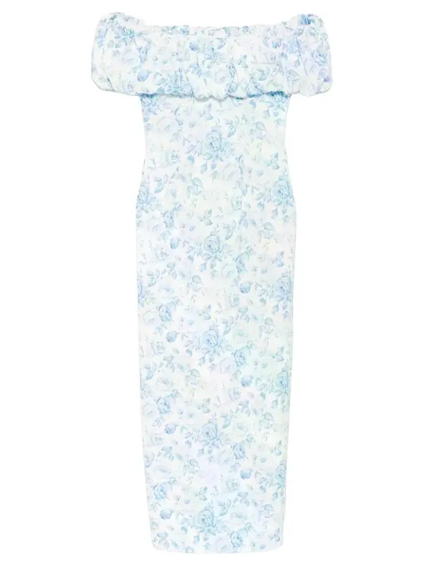 ROWEN ROSE Rose-print Maxi Dress - Blue