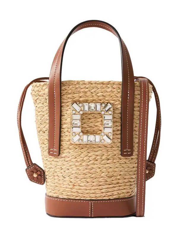 ROGER VIVIER Viv Skate Mini Raffia Bucket Bag - Neutrals