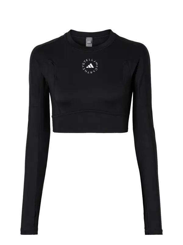 Adidas By Stella McCartney Truestrength Cropped Printed Top - Black