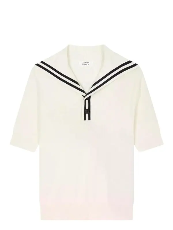 STUDIO TOMBOY Sailor-collar Knit Top - White