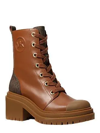 Michael Kors Hanley Leather And Signature Logo Trim Boots - Brown