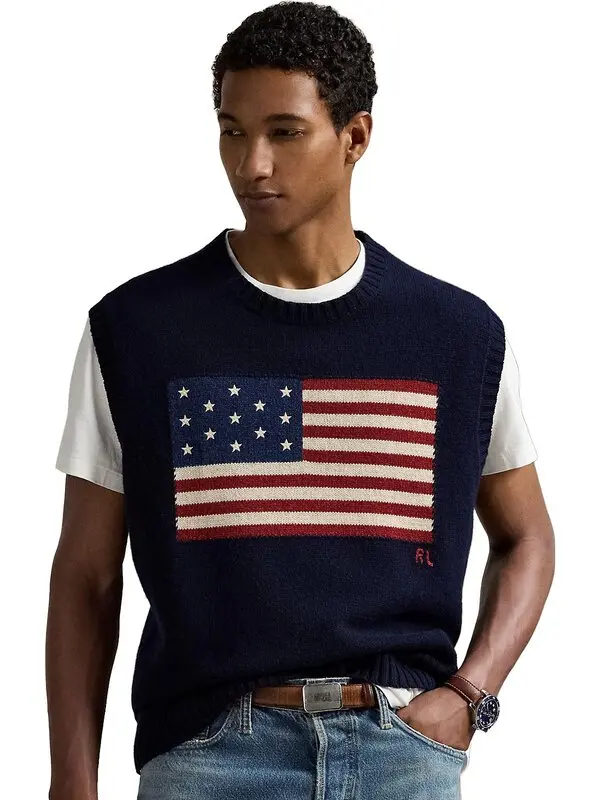 Ralph Lauren Big Fit Flag Sweater Vest - Hunter Navy