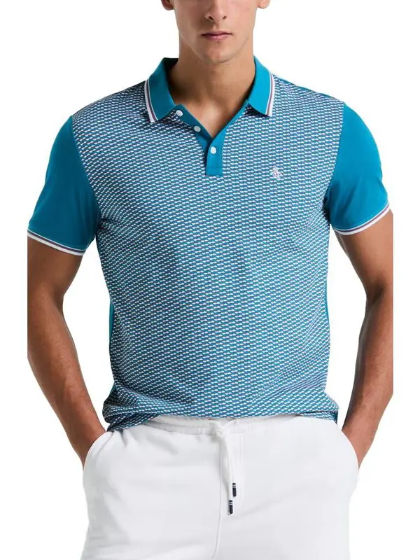 ORIGINAL PENGUIN Geometric Print Cotton Polo - Mosaic Blue