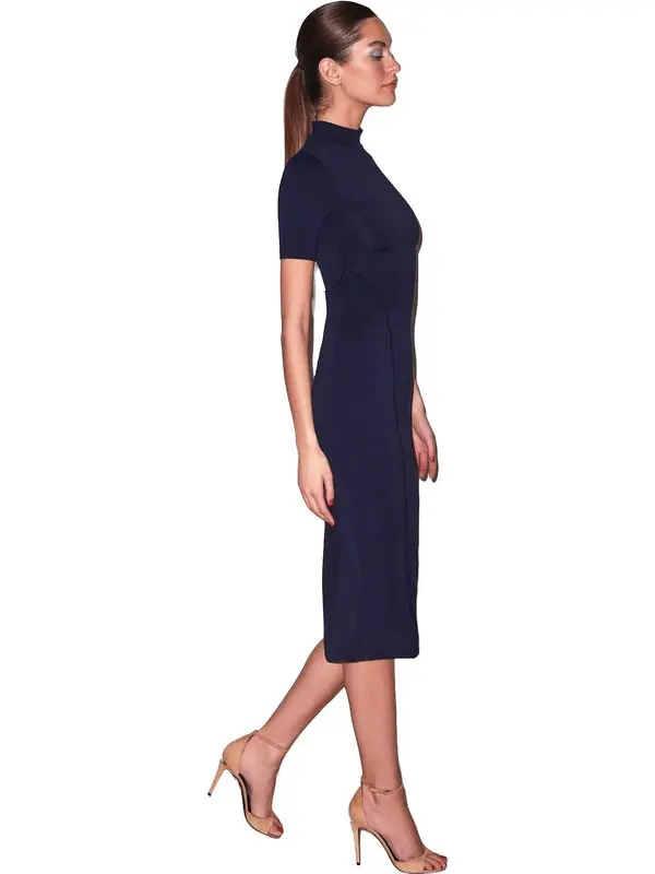 FLEUR DU MAL Sleek Jersey Mock Neck Dress - Night Sky