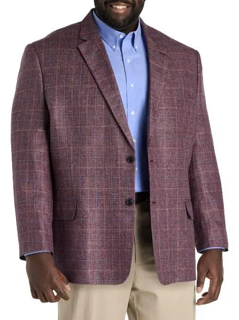 OAK HILL PREMIUM BY DXL Big & Tall Windowpane Sport Coat - Berry