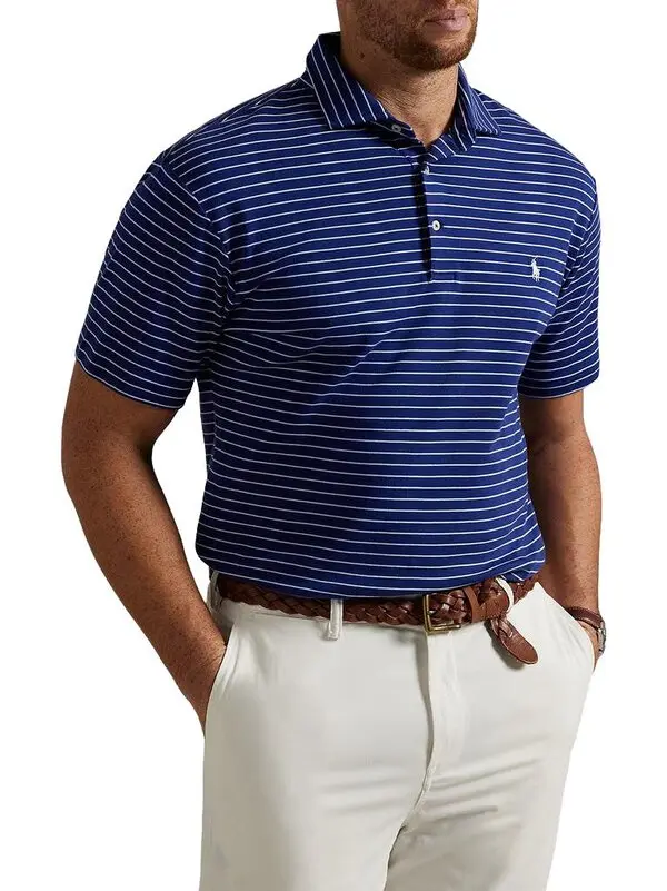 Polo Ralph Lauren Big & Tall Striped Soft Touch Polo Shirt - Royal And Blue