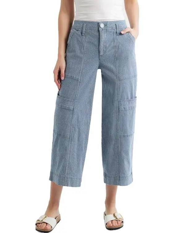 Wit & Wisdom Skyrise Cotton Crop Wide Leg Utility Pants - Blue