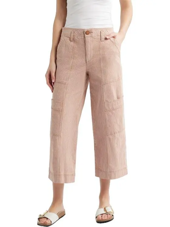 Wit & Wisdom Skyrise Cotton Crop Wide Leg Utility Pants - Coffee