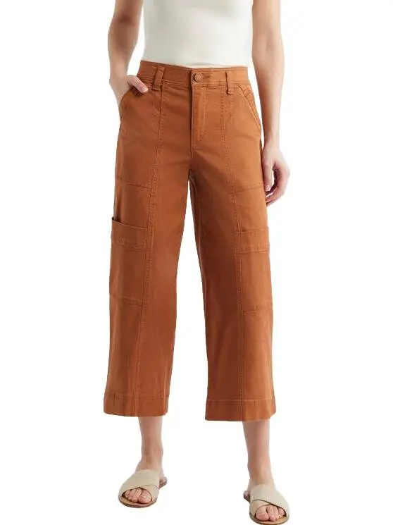 Wit & Wisdom Skyrise Cotton Crop Wide Leg Utility Pants - Desert Bronze