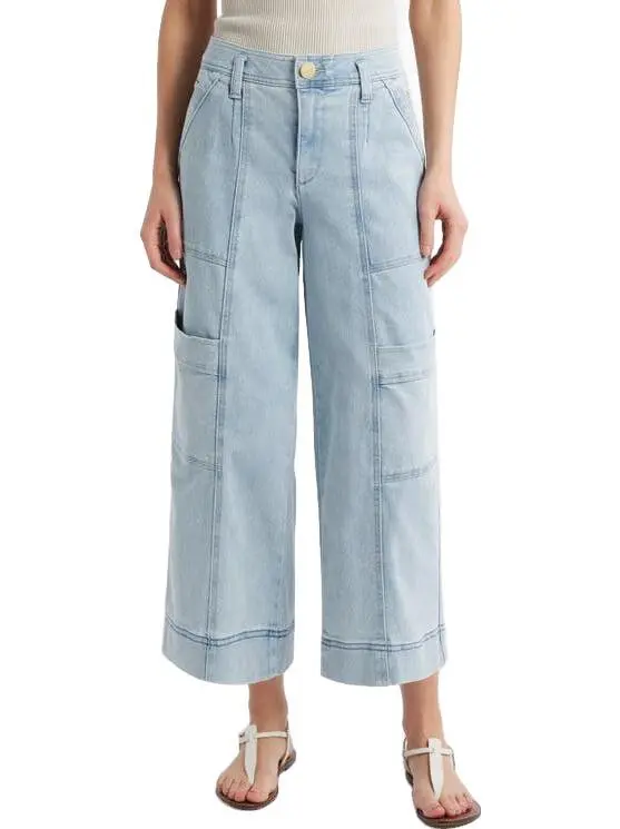 Wit & Wisdom Skyrise Cotton Crop Wide Leg Utility Pants - Light Blue