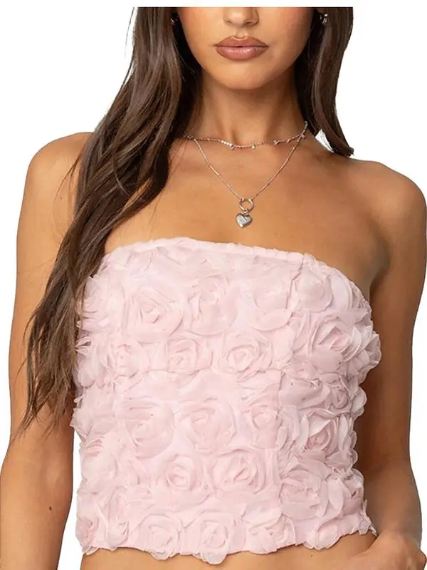 EDIKTED Textured Floral Corset - Light Pink
