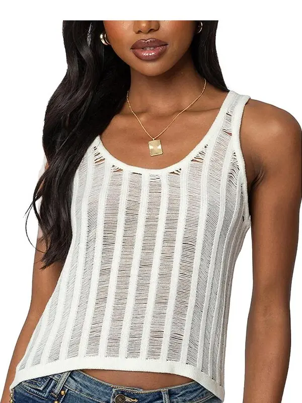 EDIKTED Keziah Sheer Ladder Knit Top - Cream