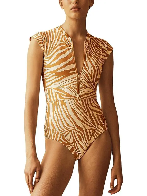 AUR OCEA Notae Panelled One Piece - Light/pastel Brown/natural