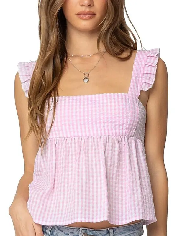 EDIKTED Jenson Backless Gingham Top - Pink