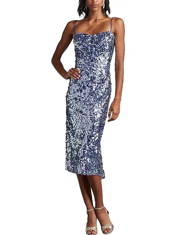 Tadashi Shoji Mikala Sequin Corset Back Midi Dress - Purple