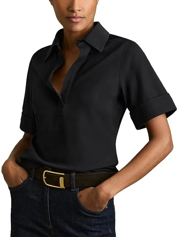 REISS Astrid Open Collar Top - Navy