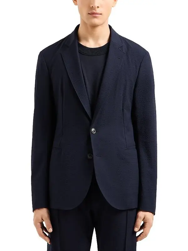 Emporio Armani Regular Fit Seeksucker Single Breasted Blazer - Navy Blue