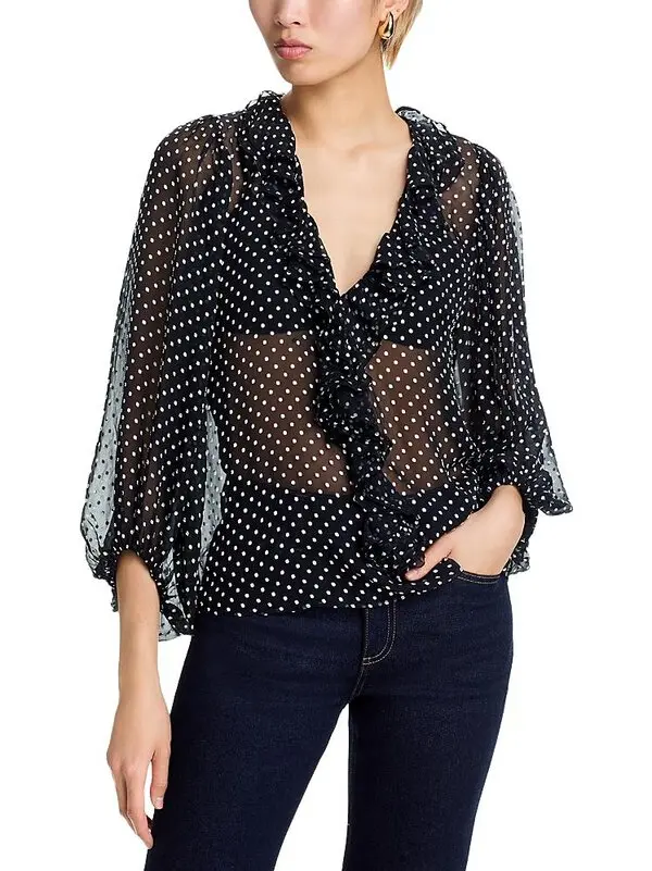Alice + Olivia Betsie Polka Dot Print Blouse - Black White Dot