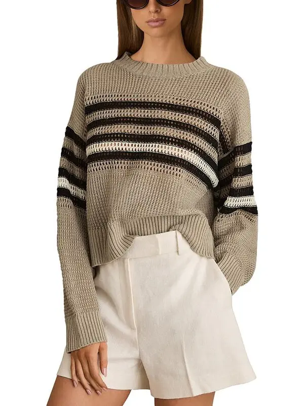 REISS Catrice Striped Linen Sweater - Neutral/black