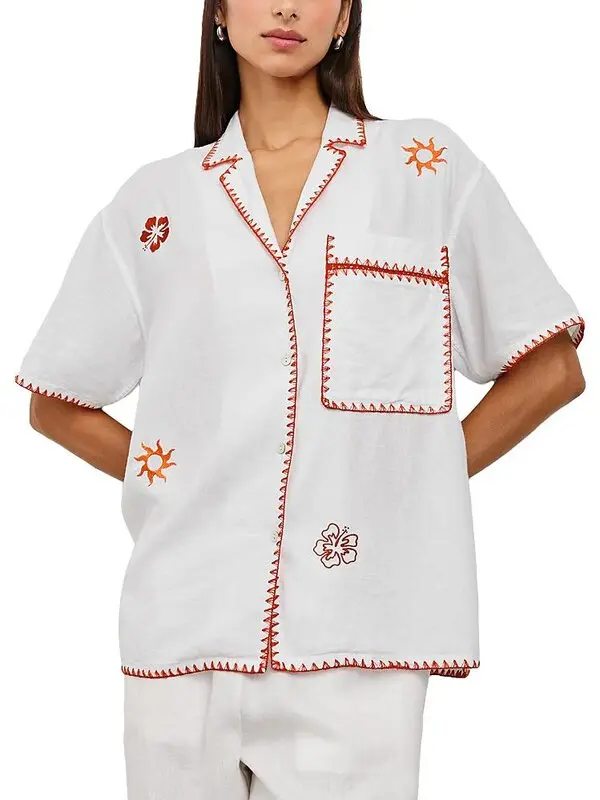Rails Island Embroidered Linen Shirt - White