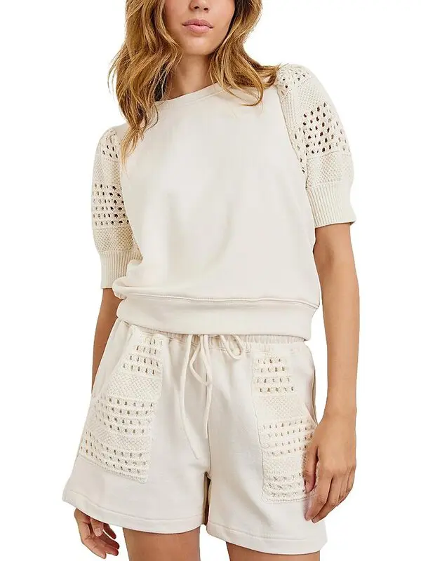 Rails Kimberly Eyelet Short Sleeve Sweatshirt - Oat