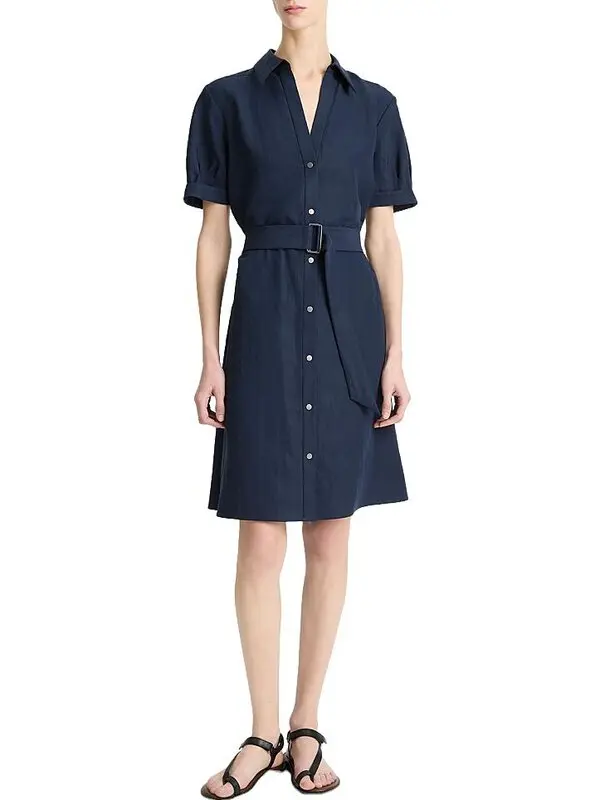 Vince Cuffed Short Sleeve Belted Shirt Dress - Coastal