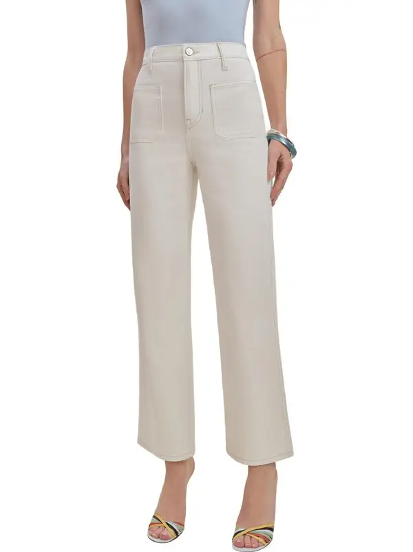 REFORMATION Alyssa Stretch High Rise Wide Leg Cropped Jeans - Ivory