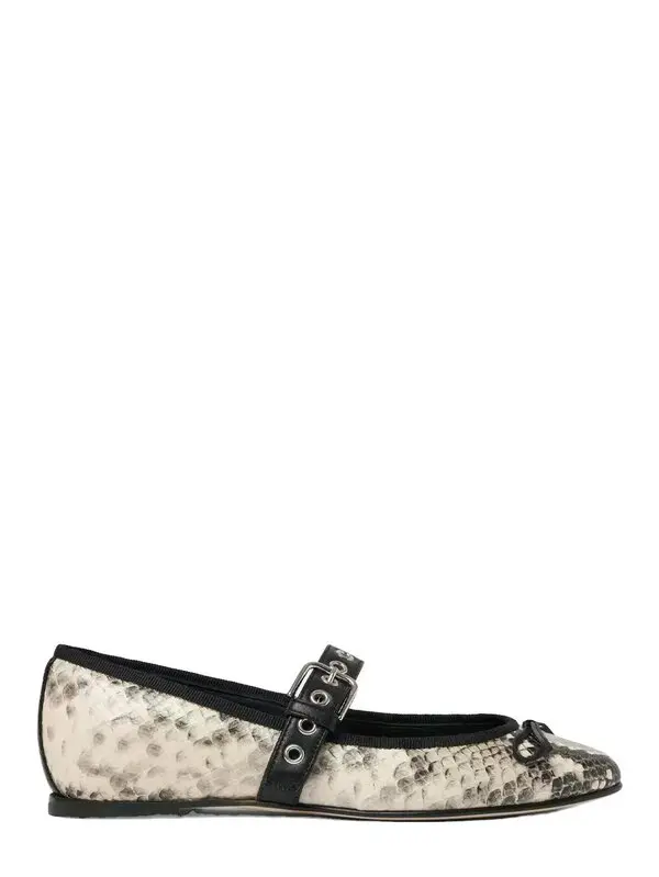 SCAROSSO Astrid Snakeskin-embossed Ballet Flats - Grey