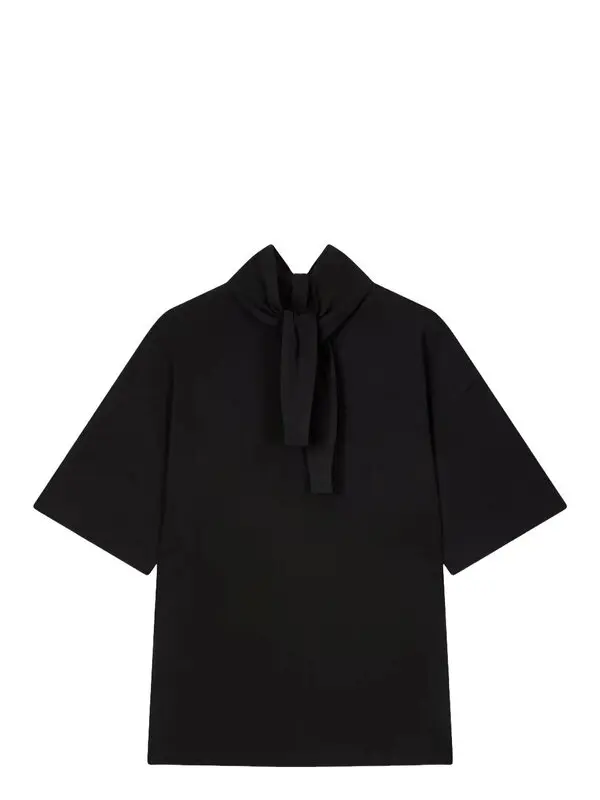 STUDIO TOMBOY Tie-neck Short-sleeve Top - Black
