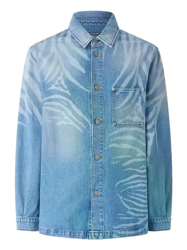 Roberto Cavalli Animal-print Denim Shirt - Blue