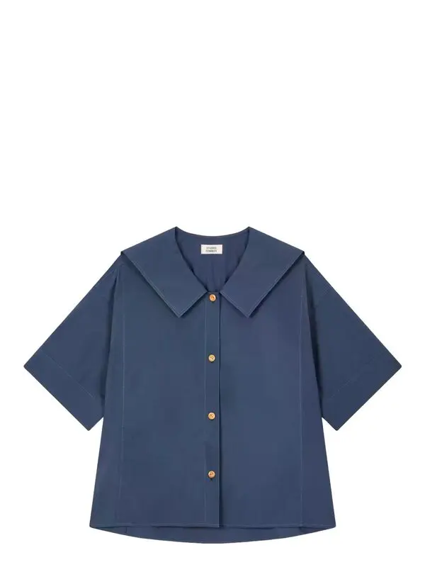 STUDIO TOMBOY Button-up Shirt With Oversized Collar - Blue