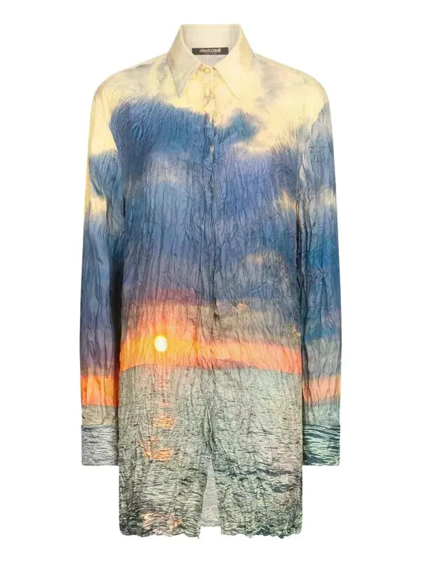 Roberto Cavalli Printed Distressed Shirt - Blue
