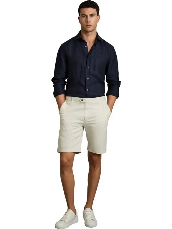REISS Wicket Cotton Chino Shorts With Stretch - Chalk