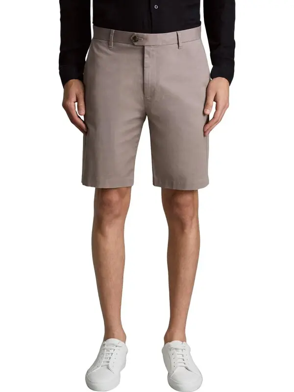 REISS Wicket Cotton Chino Shorts With Stretch - Mushroom