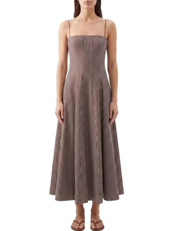 Staud Wylie Striped Stretch-cotton A-line Midi Dress - Camel