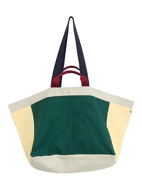 HAY Small Weekend Color-block Cotton-canvas Tote Bag - Dark Green Multi