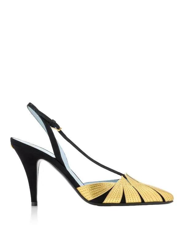 Valentino Garavani Foliage Suede Slingback Pumps - Gold