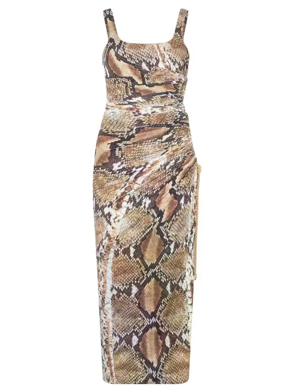 Roberto Cavalli Python-print Midi Dress - Brown