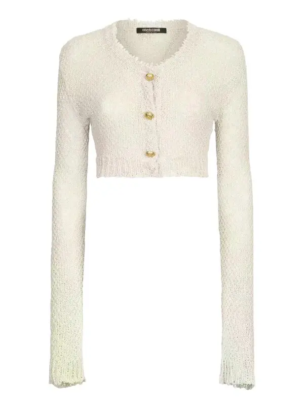 Roberto Cavalli Cropped Knitted Cardigan - Neutrals