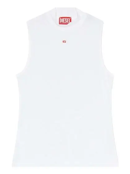DIESEL Tmokkyslmicrodiv Mock Neck Ribbed Tank Top - White