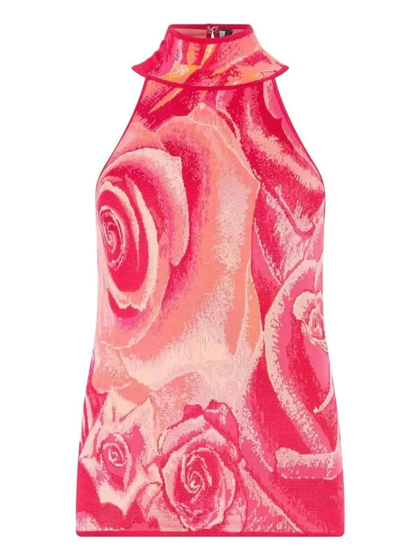 Roberto Cavalli Floral-print Halterneck Top - Pink