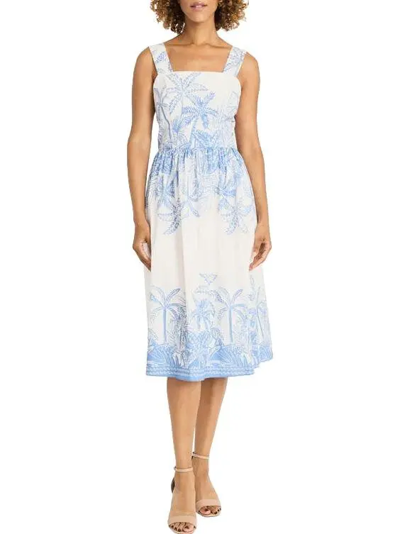 Maggy London Palm Print Cotton Dress - Blue/ White