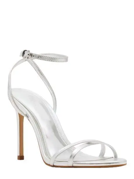 Steve Madden Ankle Strap Stiletto Sandals - Silver Leather
