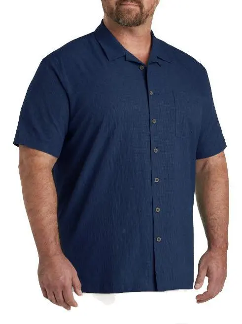 OAK HILL BY DXL Big & Tall Solid Camp Shirt - Navy