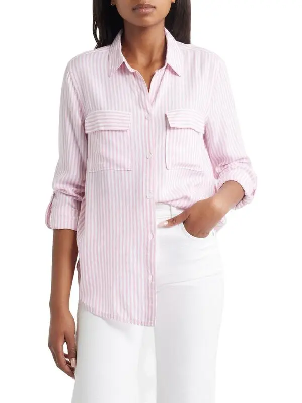 BEACHLUNCHLOUNGE Farrah Striped Button-up Shirt - Pink Rosetta