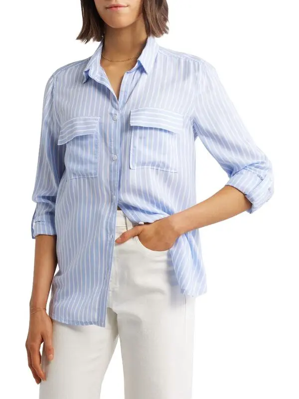 BEACHLUNCHLOUNGE Farrah Striped Button-up Shirt - Whisper Lilac